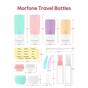 Morfone 16 Pack Travel Bottles Set for Toiletries, TSA Approved Travel Containers Leak Proof Silicone Squeezable Travel Accessories 2oz 3oz for Shampoo Conditioner Lotion Body Wash (BPA Free)