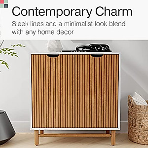 Stead Fluted Sideboard Storage Cabinet - Mid Century Modern Accent Cabinet with Doors - Great in Living Rooms, Bedrooms, and Entryways (White and Oak)