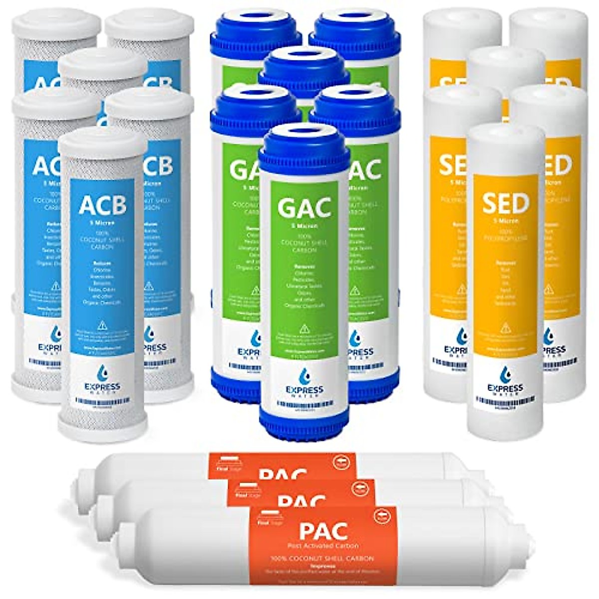 Express Water – 3 Year Reverse Osmosis System Replacement Filter Set – 21 Filters, Carbon GAC, ACB, PAC Filters, Sediment SED Filters – 10 inch Size Water Filters