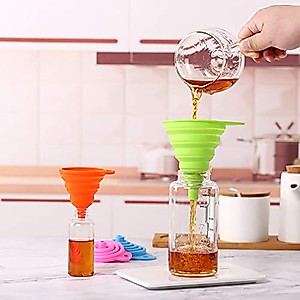 Kitchen Funnel Set of 4, 2 Small and 2 Large Funnels for Kitchen use, Silicone Collapsible Funnels for Filling Bottles/Liquid/Powder Transfer, Food Grade BPA Free