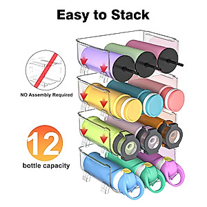 Hyperzoo Water Bottle Organizer, Water Bottle Holder, Plastic Stackable Water Bottle Storage Rack for Kitchen Cabinets/Countertop/Refrigerator/Pantry Storage/Home Organization and Storage, Clear-4pack