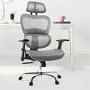 Ergonomic Chair, High Back Executive Style, Modern Office Chair with Lumbar Support, Breathable Mesh Covering, Fully Adjustable Armrests, Height and Headrest, Grey