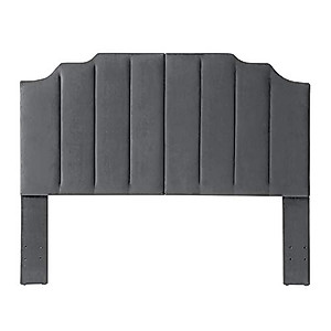24KF Velvet Upholstered Tufted Queen headboard Full headboard with Vertical Channel Design Queen/Full Headboard -Dark Gray