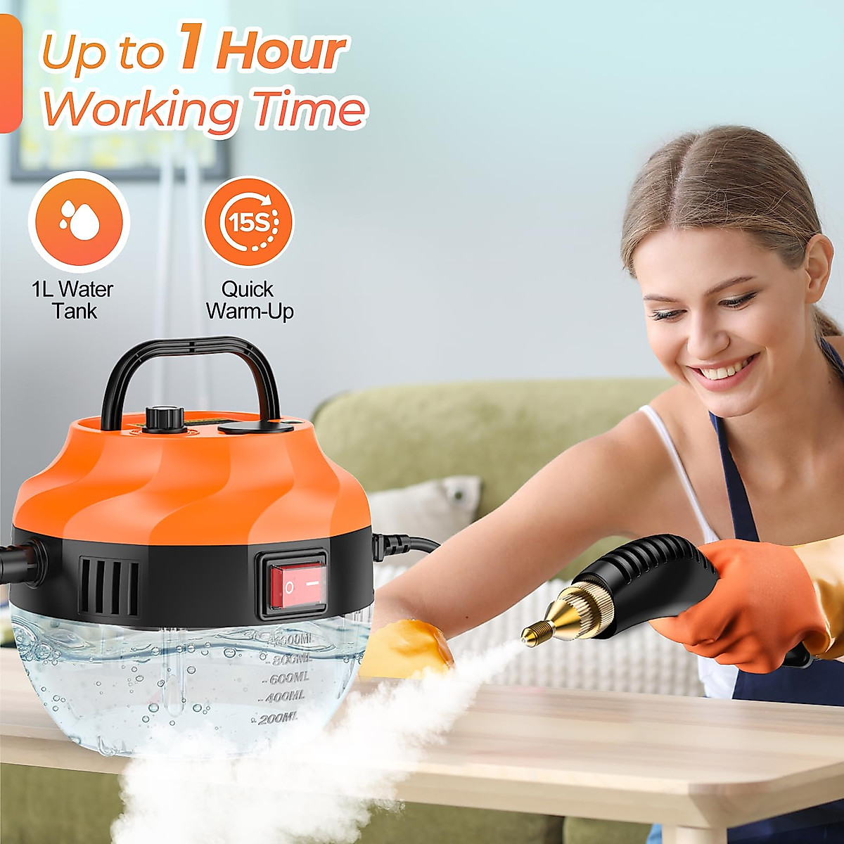 AUXCO 2500W Steam Cleaner, High Pressure Steamer for Cleaning, Portable Handheld Steam Cleaners for Home Use, Steamer for Car Detailing, Steam Cleaner for Upholstery, Kitchen, Bathroom, Grout and Tile
