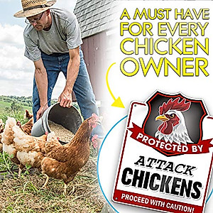 Bigtime Signs Protected by Attack Chickens PVC 9" x 12"| Chicken Fan Lovers Chicken Signs for coop Funny Outdoor | Chicken Coop Signs - Chicken Coop Accessories | Chicken Yard Decorations