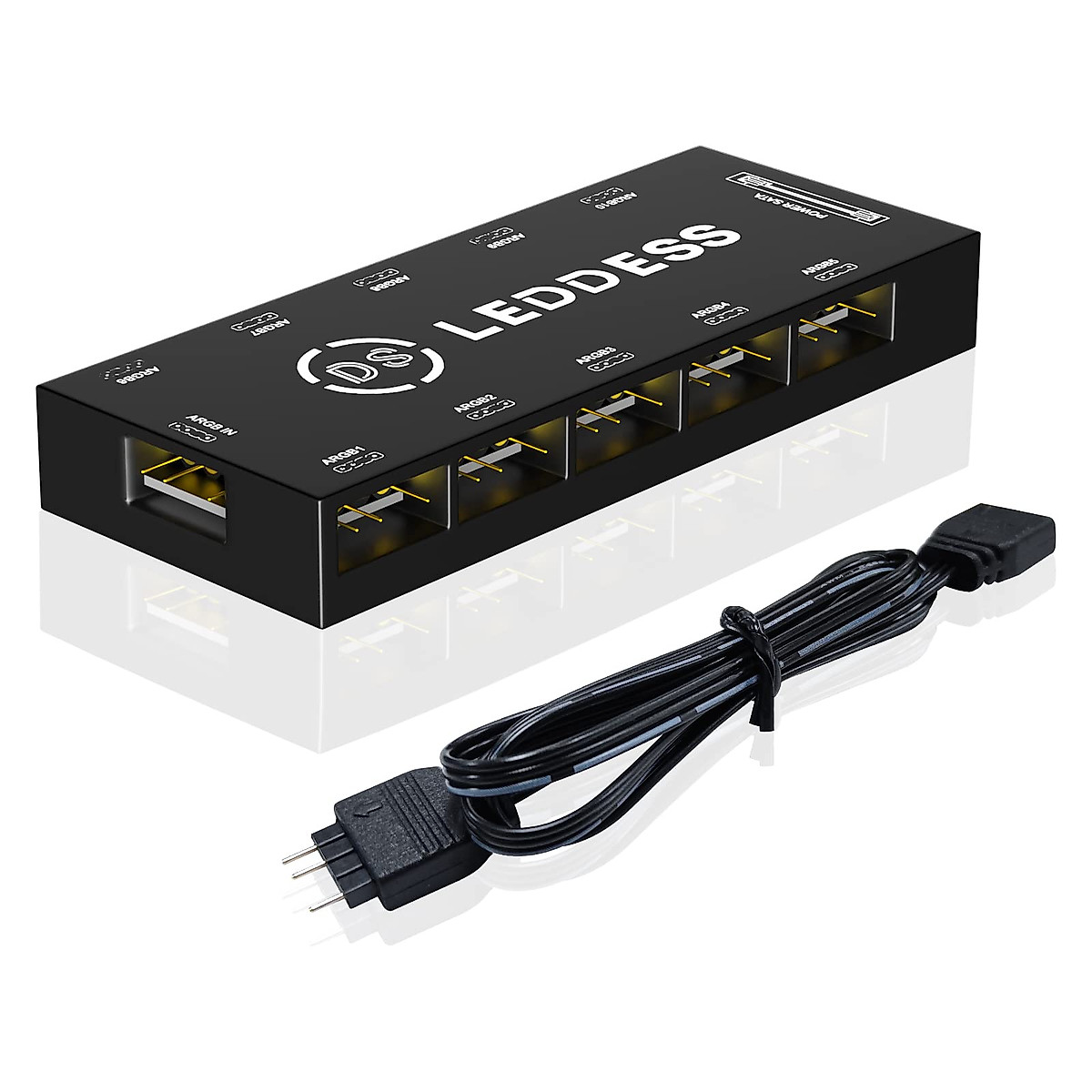 DS leddess Connector 11 Port ARGB Splitter Hub for LED Fans and Lights, SATA Power 1 to 10 ARGB Extension Cords, 5V ARGB Motherboard Sync(B Series)
