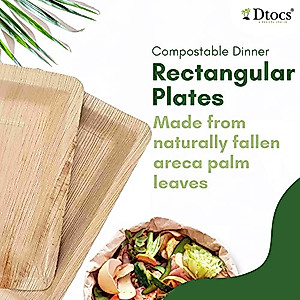 Dtocs Palm Leaf Plates 5x8 Inch Rectangle Tray (50 Pc) -Disposable Bamboo Tray Look Mini Charcuterie Board Set, Dessert Serving Tray, Pasta Plate | Dinnerware Set Sturdy Than Heavy Duty Paper Plates