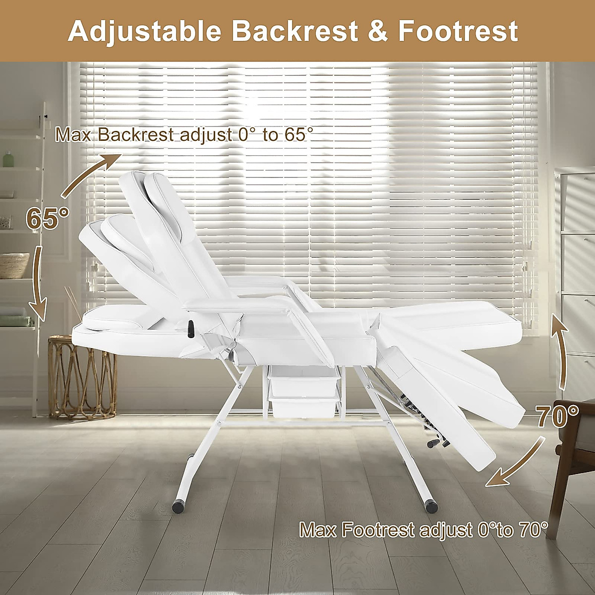 OmySalon Massage Salon Tattoo Chair Esthetician Bed with Beauty Basket, Professional Tattoo Table Salon Spa Equipment for Facial Spa Beauty Eyelash Extensions Barber Waxing Microblading,White