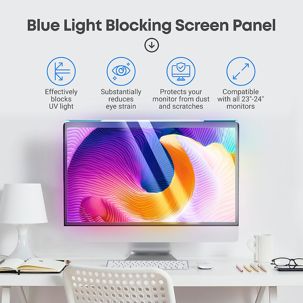 Universal Blue Light Blocking Screen Protector Panel for 23, 23.6, 23.8, 24 inch Diagonal LED PC Monitor Anti-UV Eye Protection Filter Film - Widescreen Monitor Frame Hanging Type (W 21.2" X H 13.4")