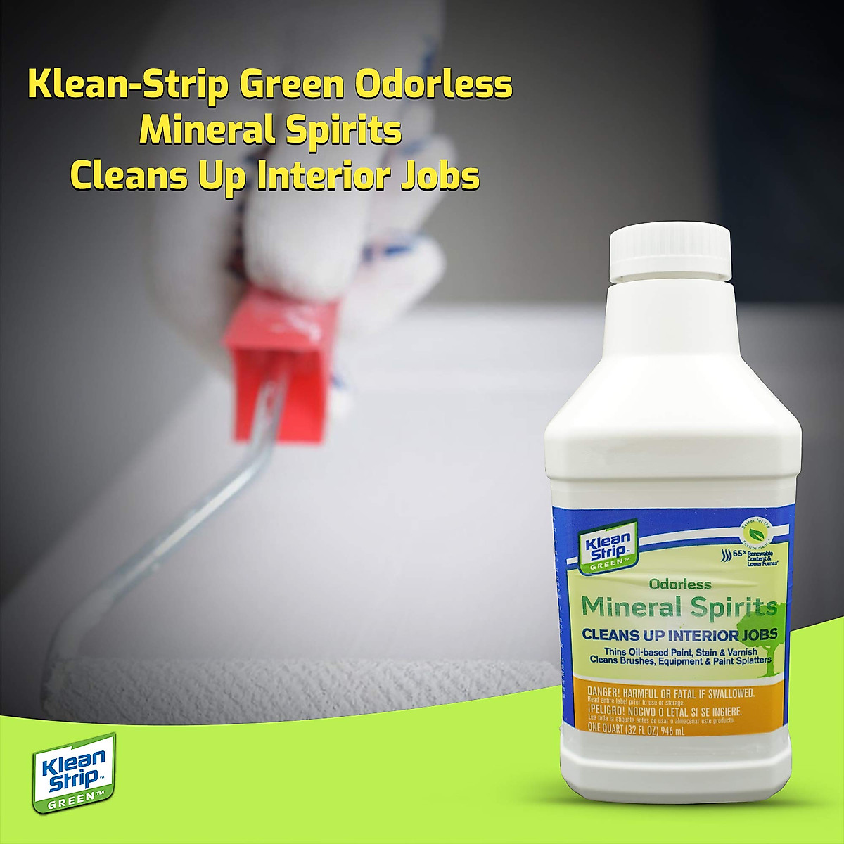 Klean Strip Green Odorless Mineral Spirits - Acrylic Paint Brush Cleaner- Clean Artistic Equipment - Thins Oil Based Paint - Available with Premium Quality Centaurus AZ Gloves-1 QT