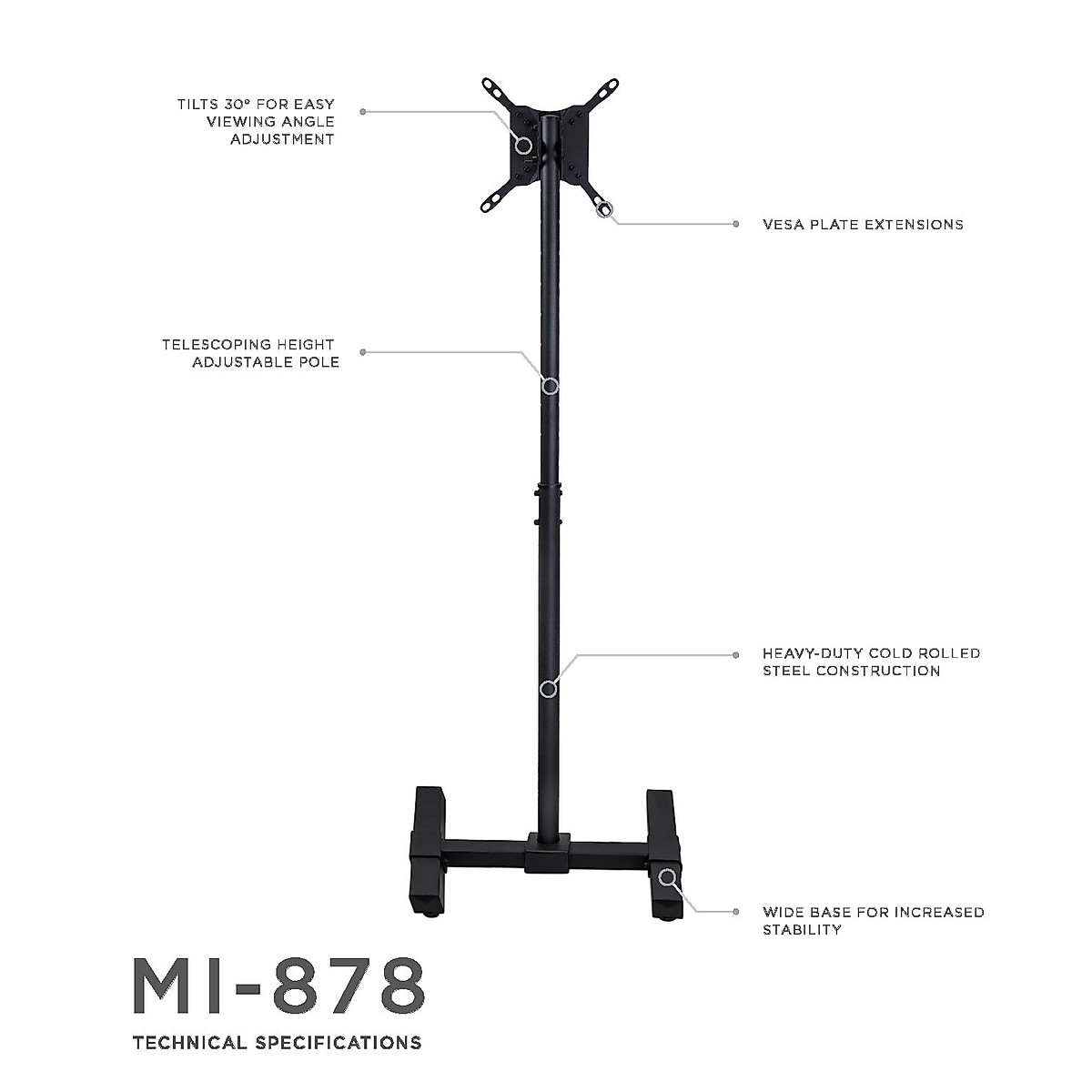 Mount-It! Portable TV Floor Stand | Universal Pedestal for 13-42 Inch TVs and Monitors | Height Adjustable 29.5-52 Inches | VESA up to 200x200 mm | Lightweight Indoor & Outdoor TV Mount with Tilt