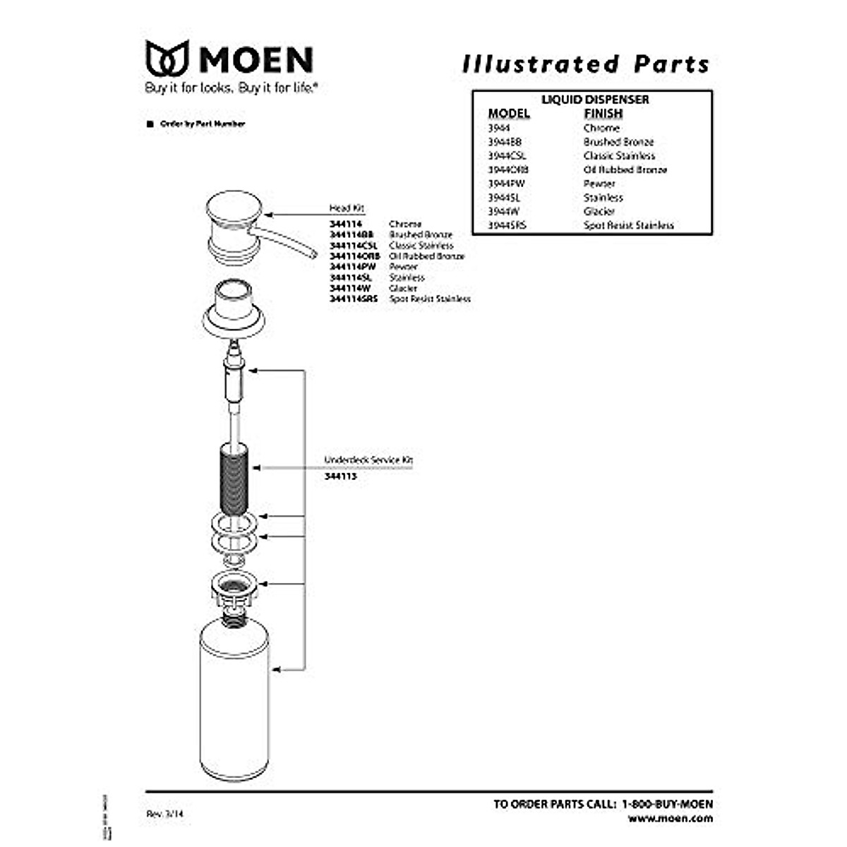 Moen Spot Resist Stainless Deck Mounted Kitchen Soap Dispenser with Above the Sink Refillable Bottle for Kitchen Sink, 3944SRS