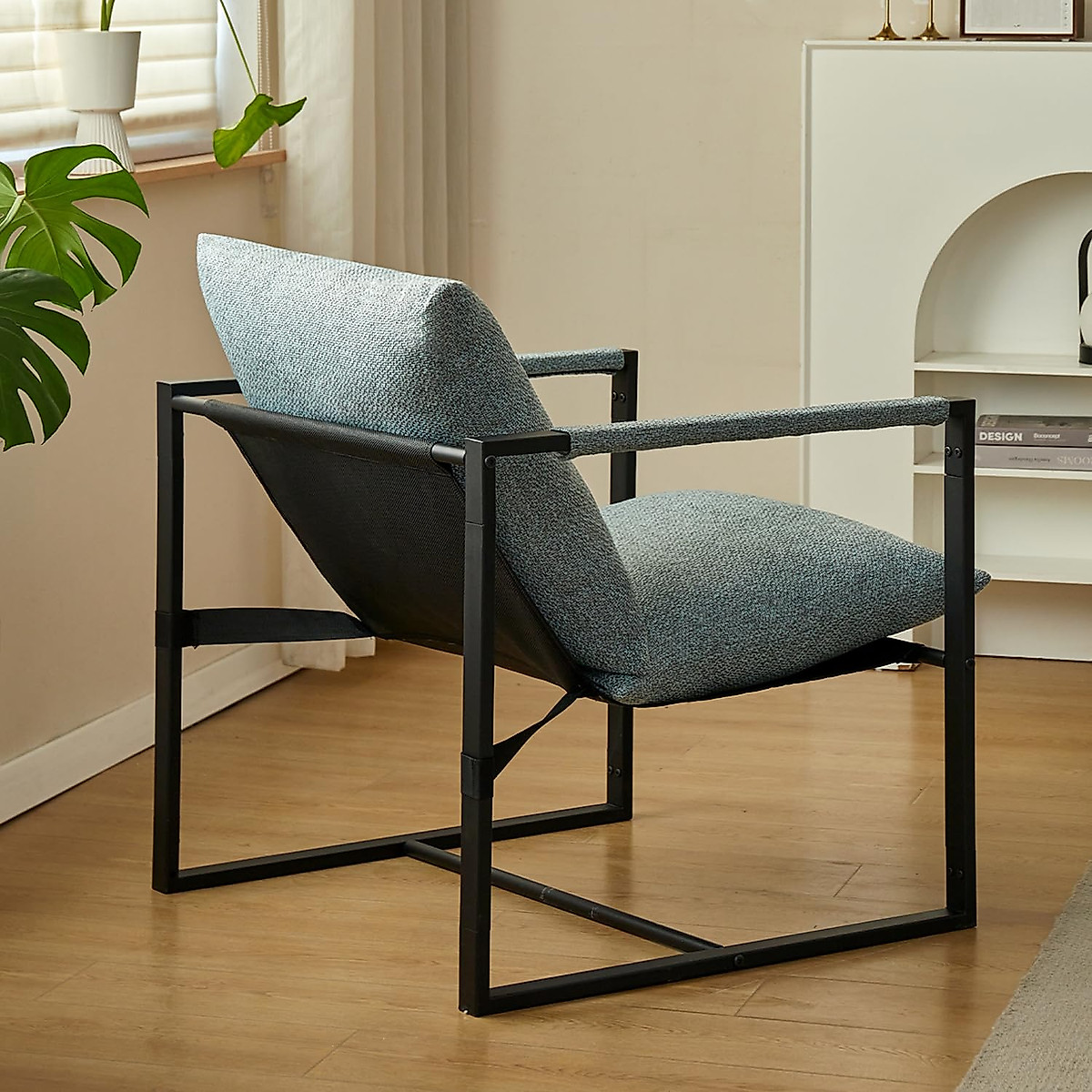 Wimarsbon Modern Accent Chair, Mid Century Sitting Chair with Sponge Cushion, Comfy and Sturdy Lounge Chair with Metal Leg for Bedroom, Living Room, Office,Easy Assembly (Linen - Aqua)