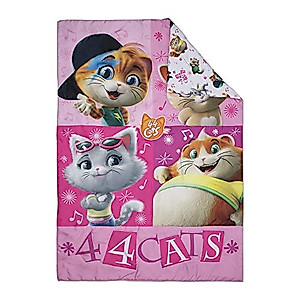44 Cats 4 Piece Toddler Bedding Set - Includes Quilted Comforter, Fitted Sheet, Top Sheet, and Pillow Case, Pink (FFC102)