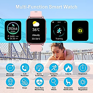 Smart Watch for Women, 1.69" HD Screen Fitness Tracker, Activity Tracker Smartwatches with 24 Sport Modes, Heart Rate/Sleep Monitor, IP68 Waterproof, Pedometer, Fitness Watch Android iOS Phones, Pink