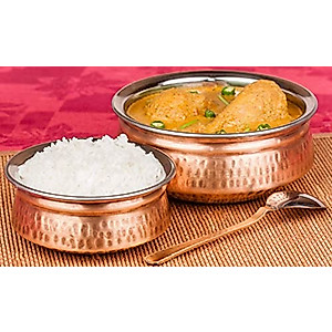 VAKRATUNDA KITCHENWARES Heavy-Duty Stainless Steel Handi, Multipurpose Indian Serveware, Tableware, Copper Serving Bowls Pack of (2) - Diameter 5 inches