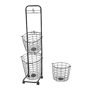 3 Tier Large Laundry Hamper With 4 Wheels Tilting Laundry Hamper With Removable Wire Basket Clothes Sorting Laundry Organizer & Storage Basket, Black