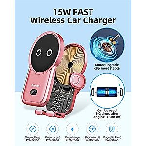 Wireless Car Charger with Suction Cup and Vent Clip,15W Fast Charging Kharly Car Phone Charger Holder,Smart Sensor Auto-Clamping Fashion Phone Holder Mount for Car for iPhone 14 Pro/13 Samsung etc