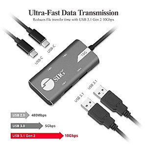 SIIG USB C Hub, 2X USB-C, 2X USB 3.1 with 10Gbps Data Transfer, Plug-n-Play for MacBook, PC, Laptop, Windows/MacOS (JU-H40G11-S1)