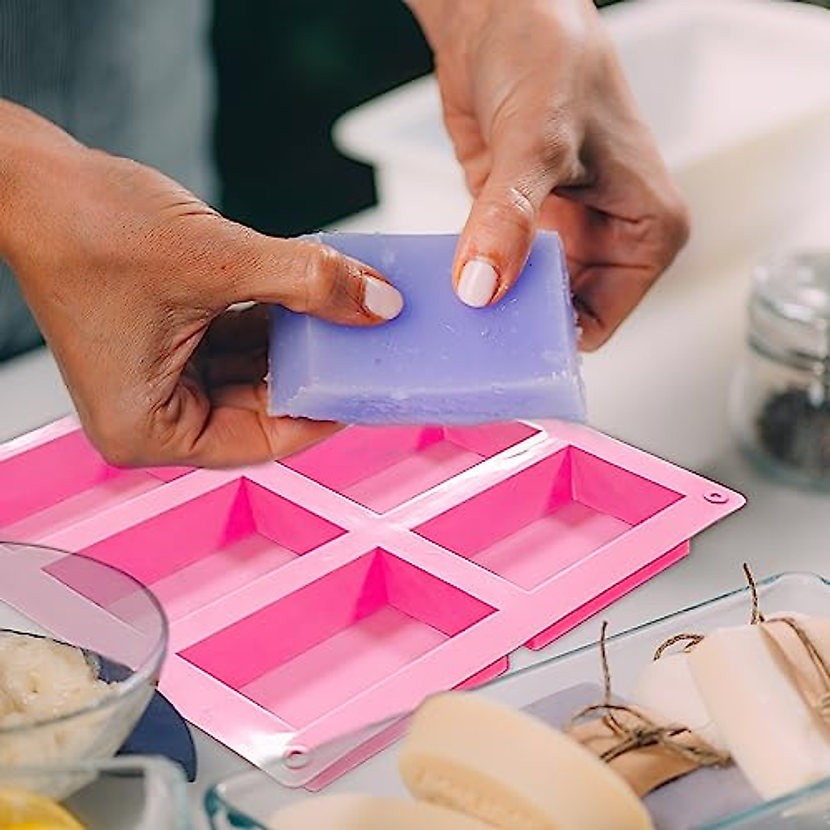 Dohia Silicone Soap Molds 6 Cavities Silicone Baking Mold DIY Handmade Soap Making D1-2306-FXSGZM (Pink)