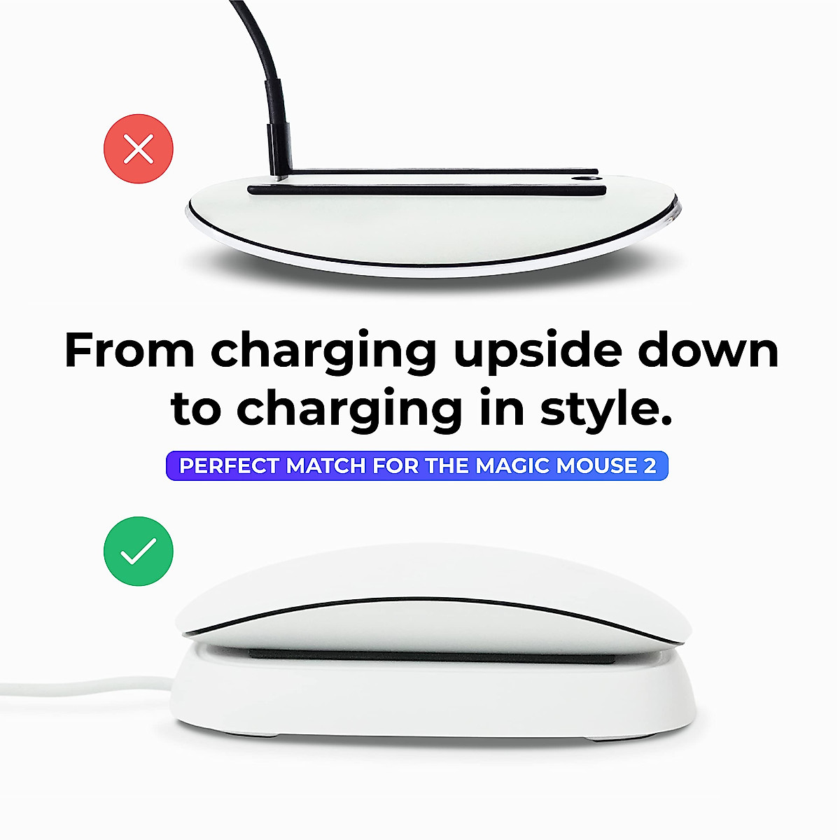Ascrono - Charging Station Compatible with Apple Magic Mouse 2 - White - Perfect Accessories | Usable As Charging Dock, Stand & Charger | Includes 5ft (1.5m) USB-A Cable
