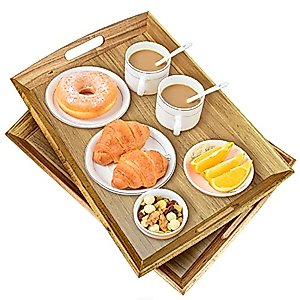 Bambu Masster Acaia Wood 2 Pack Serving Tray with Handles,Tray for Breakfast Dinner, Eating Trays for Living Room,Restaurants,