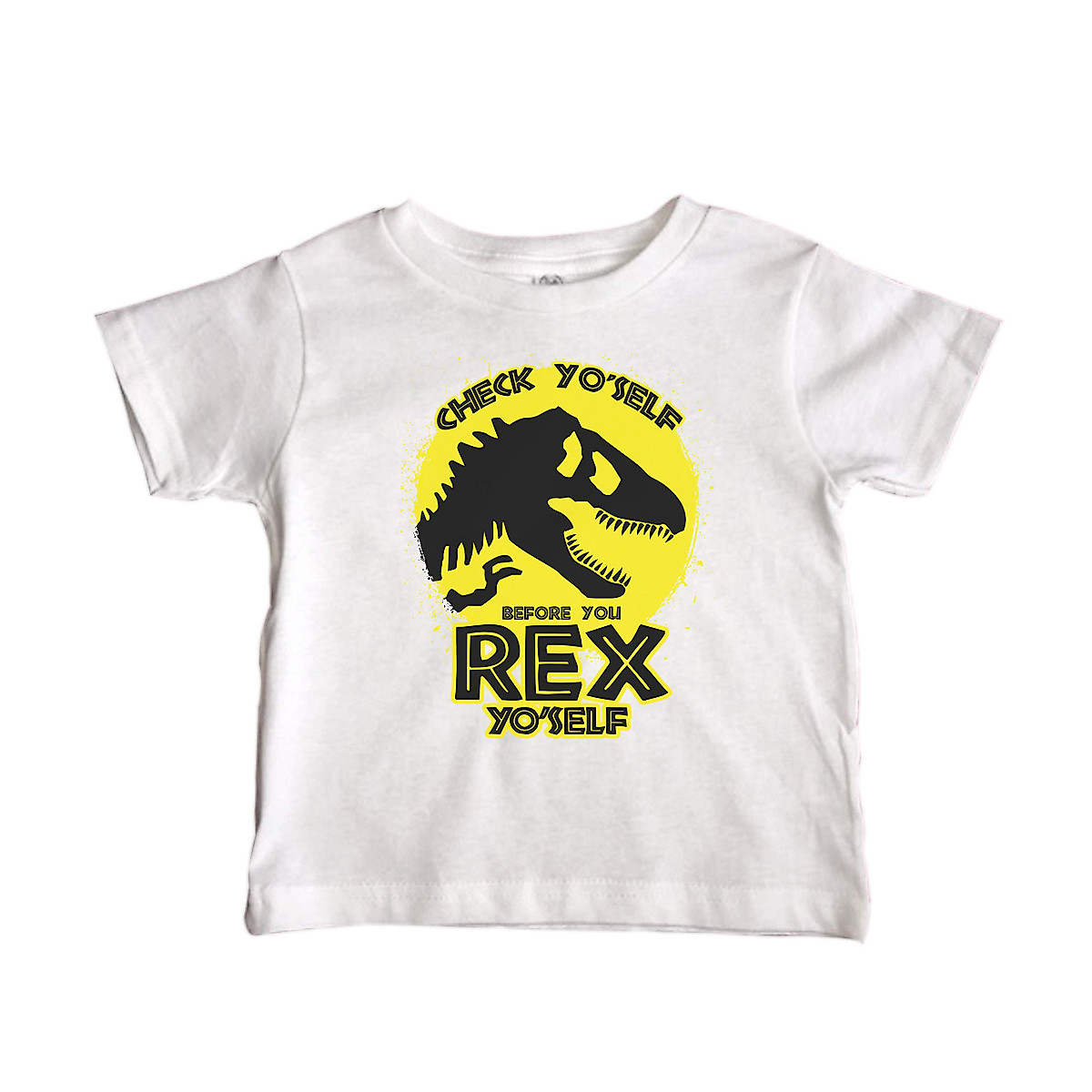 Cute Baby Bodysuits and Toddler Tees Check Yo'self T-Rex Funny Dinosaur Shirt Collection White