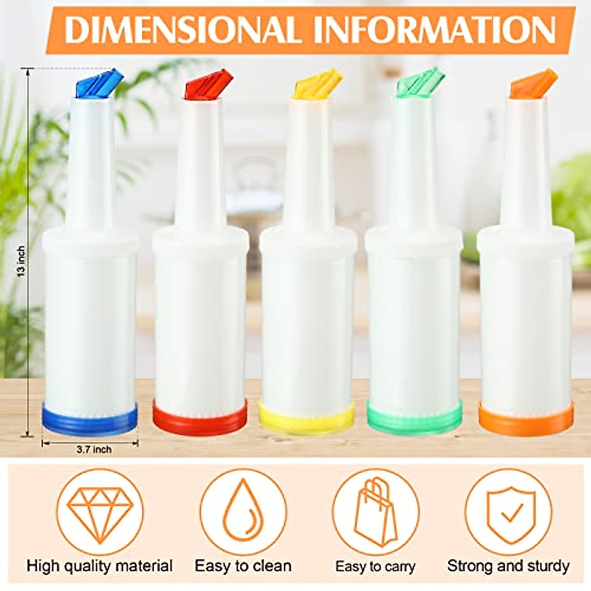 18 Pack Bar Pour Colorful Juice Pouring Bottle Containers 34 oz Plastic Juice Dispensers in 6 Colors for Bar Home Kitchen Party Supplies