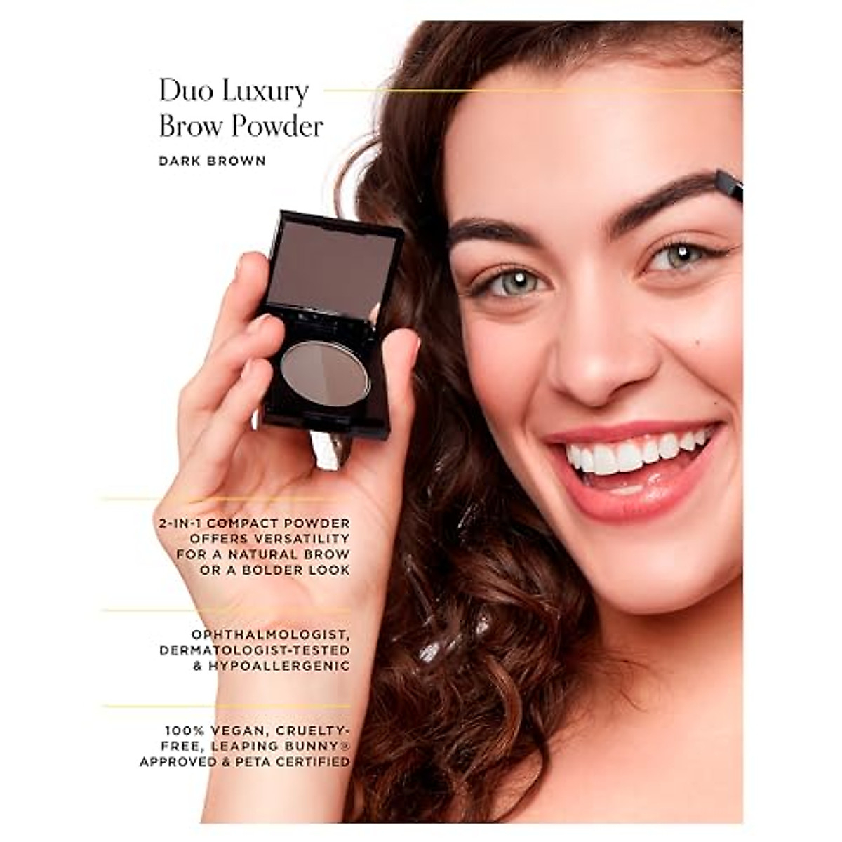 Arches & Halos - Duo Luxury Brow Powder - Dark Brown - Eyebrow Styling Cosmetics Palette, Powder, Tinting, Contouring, Precise Brow Definer - Hypoallergenic, Vegan - 2.5 g, Dark Brown