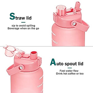 Half Gallon Water Bottle with 2-in-1 Lid (Straw lid/Chug Lid), Geritto 64oz Large Capacity Water Jug BPA-free Gallon Water Bottle, Leak-proof Water Jugs, Water Bottle with Time marker for Gym Outdoor Camping On-the-Go