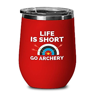 Archery Red Wine Tumbler 12oz - is short go archery - Archery Trainer Bowfishing Deer Shooting Target Shot