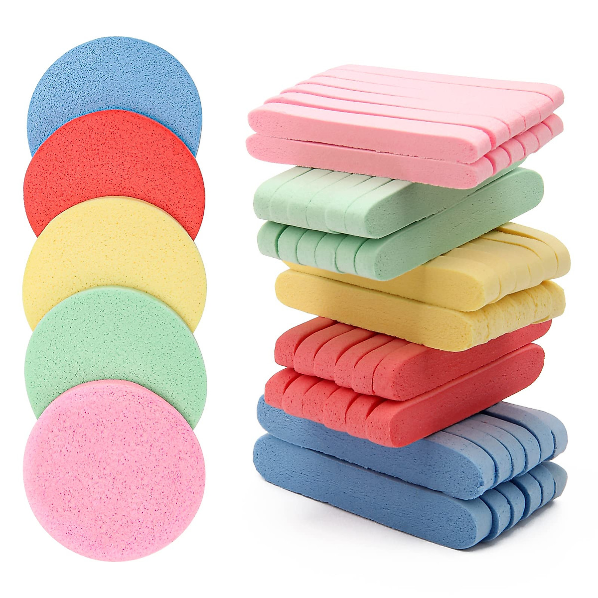 120 Pcs Facial Sponge Compressed, Luxiv 5 Colors Face Cleansing Sponge Estheticians Compressed Makeup Facial Sponge Round Wash Face Sponges for Women Compress Exfoliating Removal Sponge (Mix-color A)