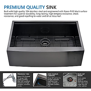 30 Inch Black Undermount Farmhouse Kitchen Sink, 30 x 22 x 10 Inch Farm Workstation Kitchen Sink 16 Gauge Stainless Steel Apron Front Black Kitchen Sink with Accessories