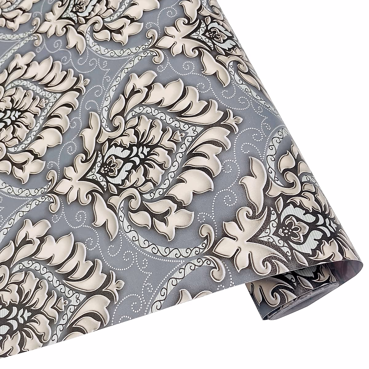 Yifasy 2Pack Shelf Liners for Kitchen Cabinets Closet Easy Clean Self Adhesive Grey Damask Wallpapers Refresh Furniture Surface 18 inch Wide