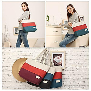 ArcEnCiel Canvas Shoulder Handbag for Women Tote Bag Purse with Zipper Hobo Bags (Blue&Black)