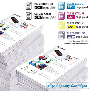 Arthur Imaging Compatible Ink Cartridge Replacement for Canon PGI-280XXL CLI-281XXL PGI 280 XXL CLI 281 XXL use with PIXMA TS9120 TS8120 TS8220 (PGBK, Black, Photo Blue, Cyan, Magenta, Yellow) 6 Pack