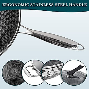DELUXE Wok and Stir-Fry Pan, Nonstick Honeycomb Pan Kitchen Cookware with Lid, Induction Gas Stove, Suitable for Cooking, Saute, Skillet, Dishwasher and Oven Safe (12.6INCH 316 Stainless steel)