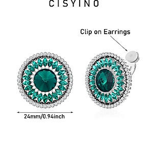 Clip on Earrings for Women CZ Round Clip on Earrings Women Champagne Vintage Clip on Stud Earrings Non Pierced Hypoallergenic Big Clip Earrings Jewelry Gifts for Women(Emerald)