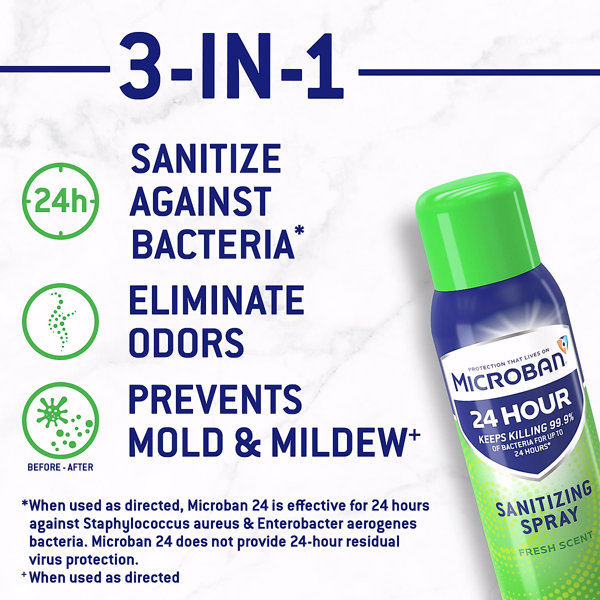 MICROBAN Disinfectant Spray, 24 Hour Sanitizing and Antibacterial Spray, Sanitizing Spray, Fresh Scent, 2 Count (15oz Each)
