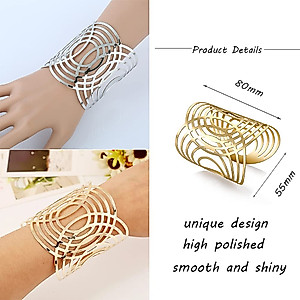 MOZAKA 6Pcs Wide Cuff Bangle Bracelet Set for Women Open Thin Thread Wire Smooth Grooved Armband Bracelets Adjustable Wrist Jewelry Set(Gold)