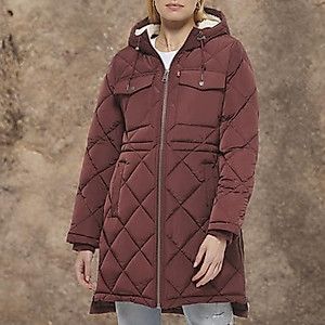 Levi's Women's Soft Sherpa Lined Diamond Quilted Long Parka Jacket (Standard & Plus Sizes), Merlot, Medium
