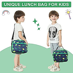 VASCHY Lunch Box Bag for Kids, Reusable Insulated Lunch Box Containers Coolers for Toddler Boys and Girls with Detachable Shoulder Strap for Daycare School Dinosaurs