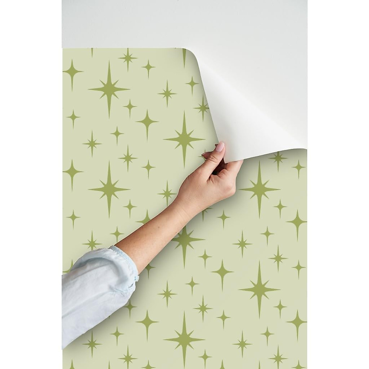 Peel & Stick Wallpaper Swatch - Atomic Age Green Vintage Star Retro Midcentury Modern 1950S Space Custom Removable Wallpaper by Spoonflower