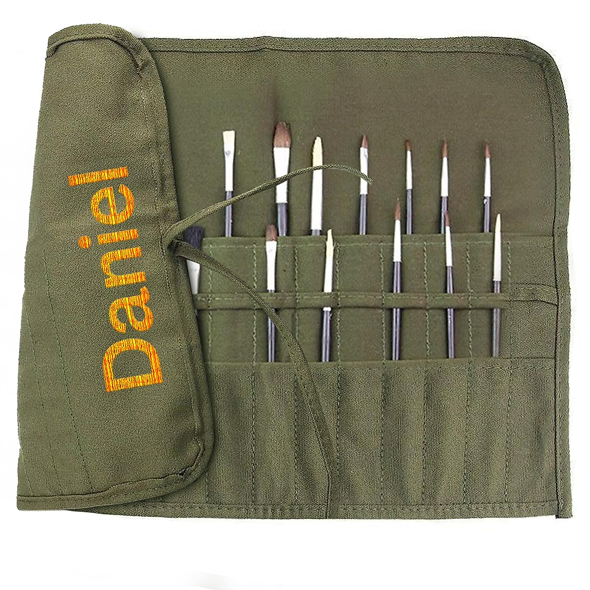 Personalized Paint Brush Holder for Artist, Customized Canvas Paint Brush with Name, Paint Brush Holders & Organizers for Acrylic Oil Watercolor Paint Brush Roll Pouch Holds 100 Brushes- Army Green