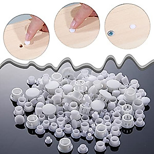 4 Sizes White Plugs Hole Cabinet Hole Plugs Plastic Plugs for Holes in Locking Hole Tube Furniture (3/16 Inch,5/16 Inch,3/8 Inch,1/2 Inch)(200 Pieces)