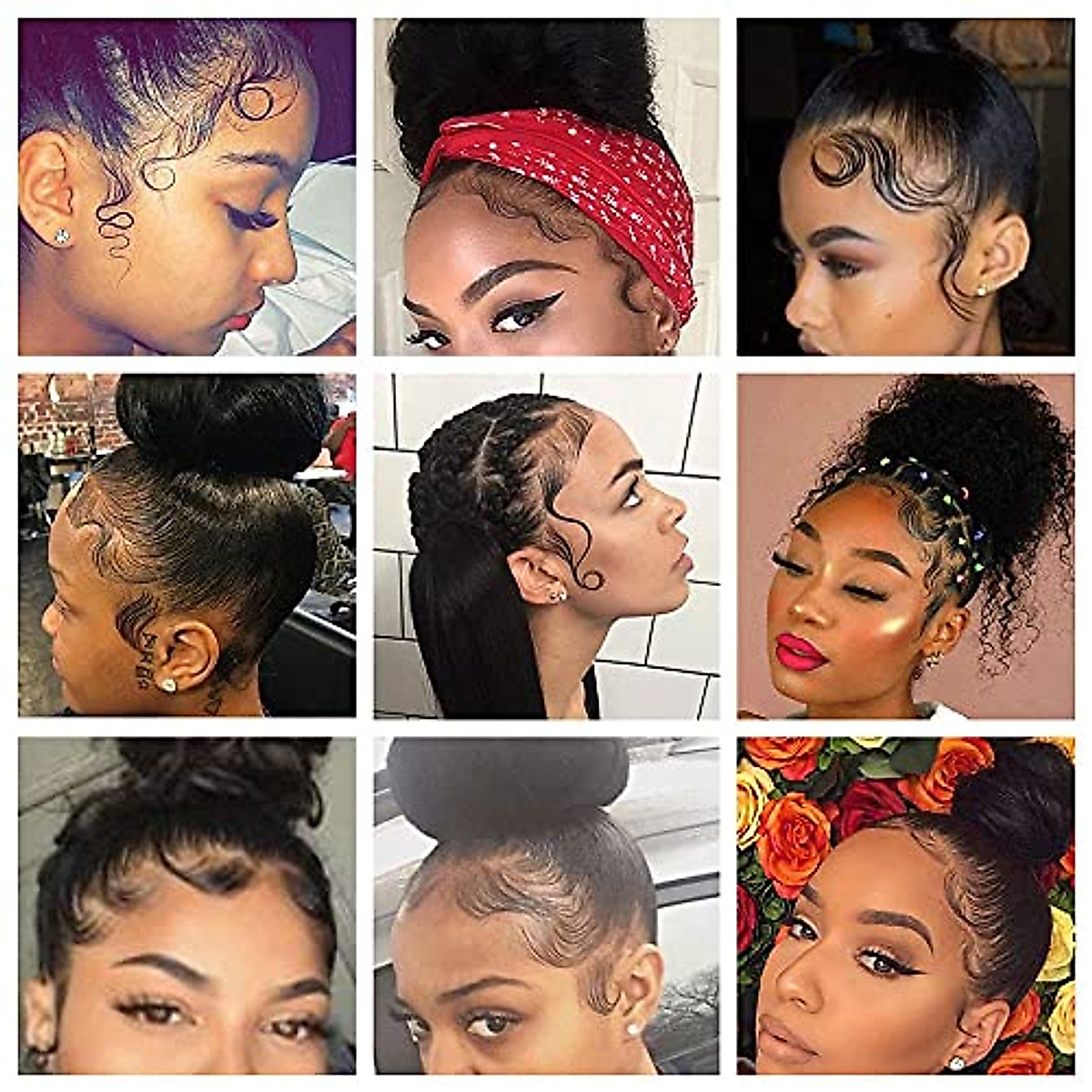 Onpep 10Pcs Baby Hair Tattoo Stickers 10 Styles Temporary Bangs Tattoos Edges DIY Hairstyling Hair Tattooing Template Curly Hair Stickers Waterproof Lasting Makeup Tool for Women
