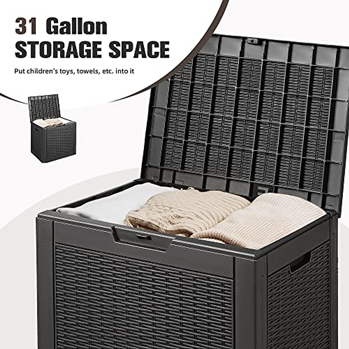 JUMMICO 31 Gallon Resin Deck Box Outdoor Indoor Waterproof Lightweight Storage Box for Outside Patio Furniture Cushions, Pool Toys and Garden Tools