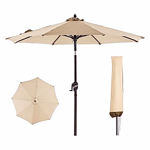 BLUU Pro 11 FT Outdoor Patio Umbrella with COVER, 5-YEAR Fade-Resistant Aluminum Outdoor Market Table Umbrella with Push Button Tilt, for Pool, Deck, Garden and Lawn (Beige)