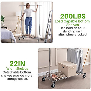 HOKEEPER Clothing Garment Rack with Shelves Capacity 450 lbs Clothing Racks on Wheels Rolling Clothes Rack for Hanging Clothes Heavy Duty Portable Collapsible Commercial Garment Rack Chrome
