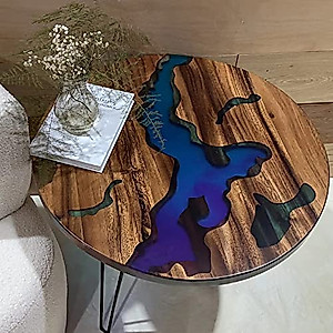 Aurtem Modern Round Coffee Table with Blue Epoxy Home Furniture Household Essential Coffee Table Sturdy Wooden, Resin Console Table Accent Piece for Your Living Room and Office (24''X24'')